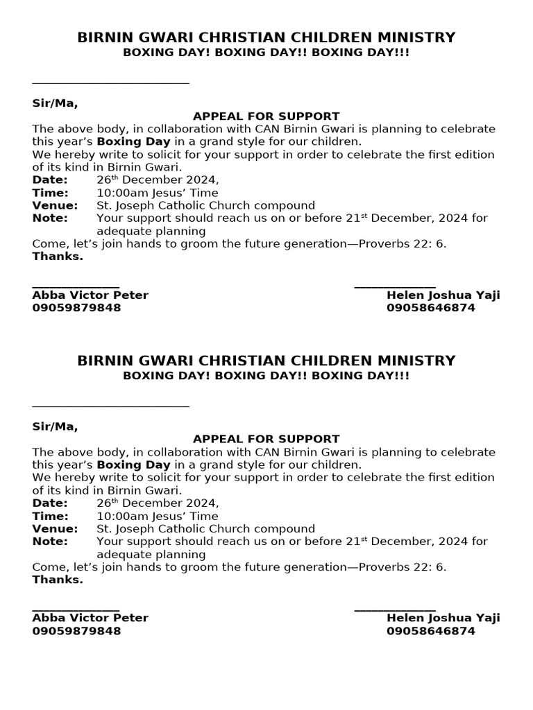 Birnin Gwari Christian Children Ministry Can | PDF