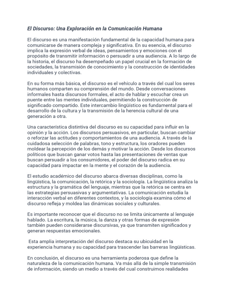 EL DISCURSO | PDF | Discurso | Comunicación