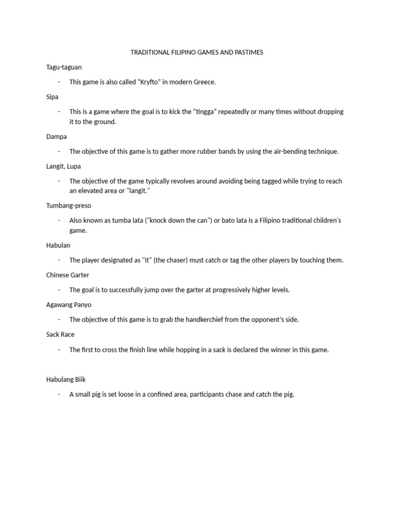 Traditional Filipino Games and Pastimes | PDF