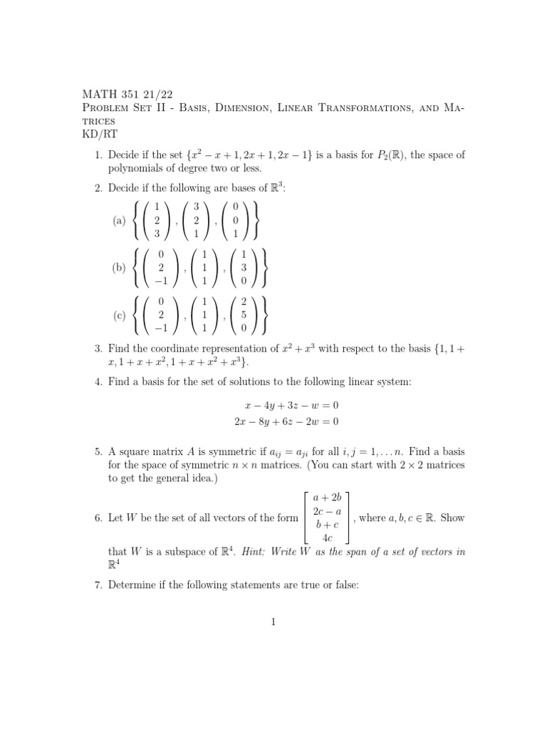LINEAR ALGEBRA 2 | PDF | Linear Subspace | Vector Space