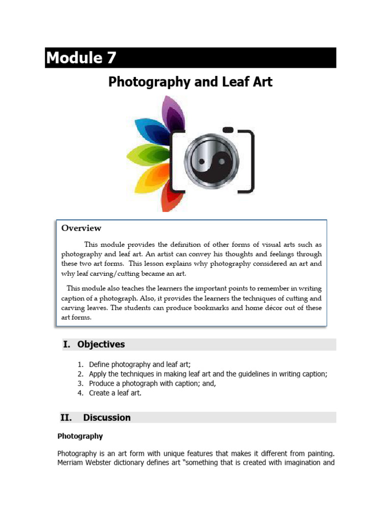 Arts 1100 Module-7 - Photography | PDF | Sentence (Linguistics)
