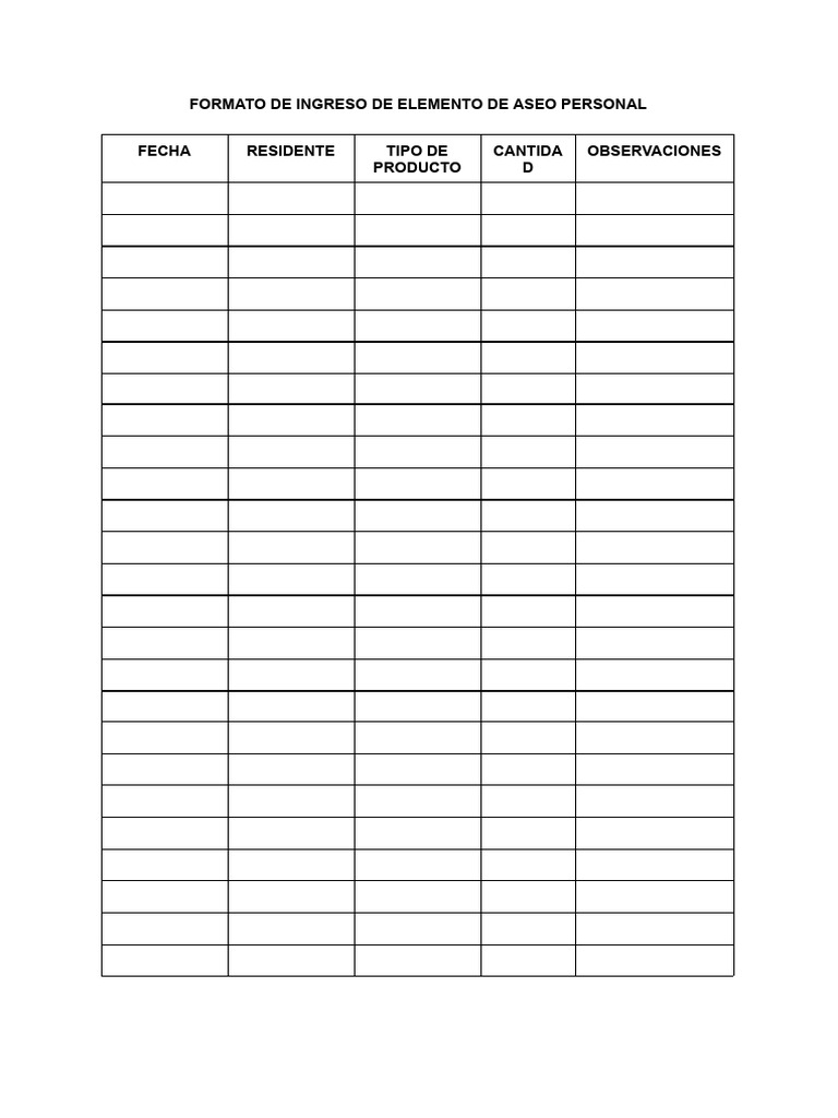 Formato de Ingreso de Elemento de Aseo Personal | PDF