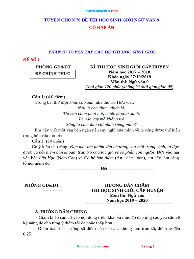 Bo de Thi HSG Van 9 | PDF