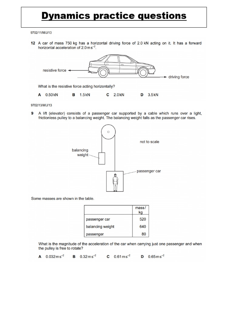 DYNAMICS PRACTICE QUESTIONS | PDF