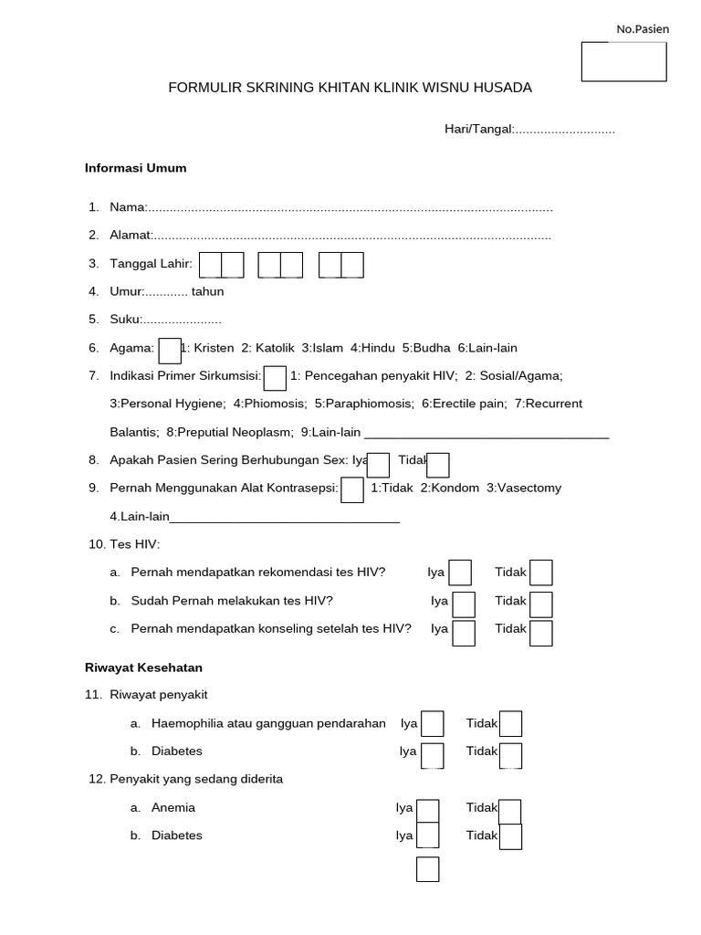 Form Skrining Pasien Khitan | PDF