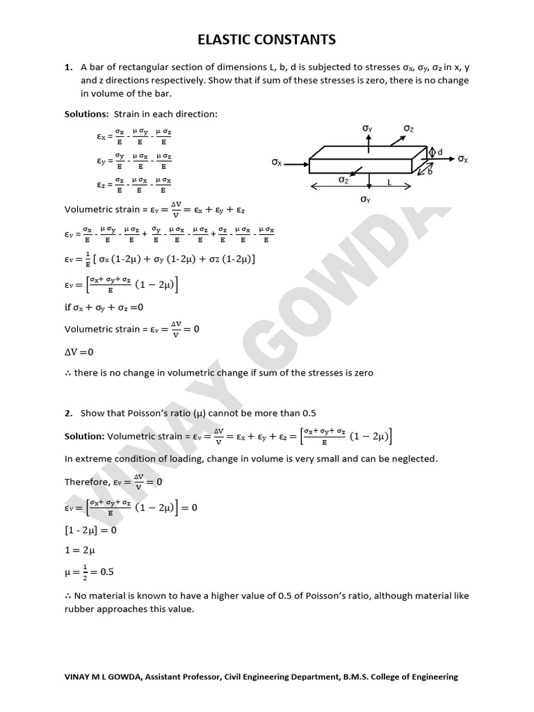 Elastic Constants_Problems | PDF | Stress (Mechanics) | Elasticity (Physics)