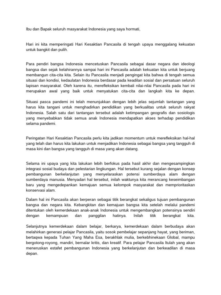 Sambutan Kesaktian Pancasila | PDF