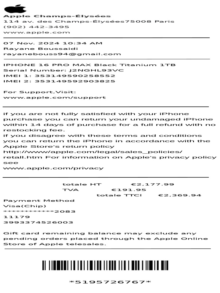 16 Pro Max Receipt | PDF