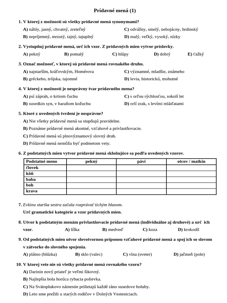 Prídavné Mená | PDF