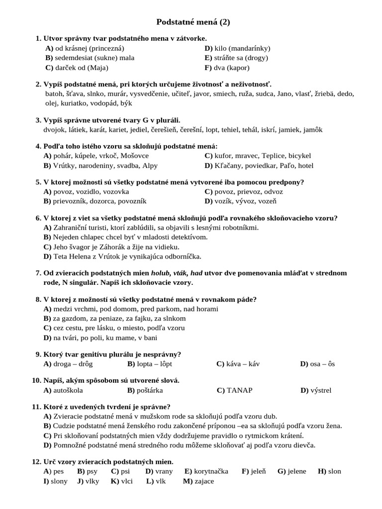 Podstatné Mená (2) - Kópia | PDF