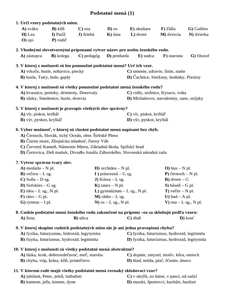 Podstatné Mená (1) - Kópia | PDF