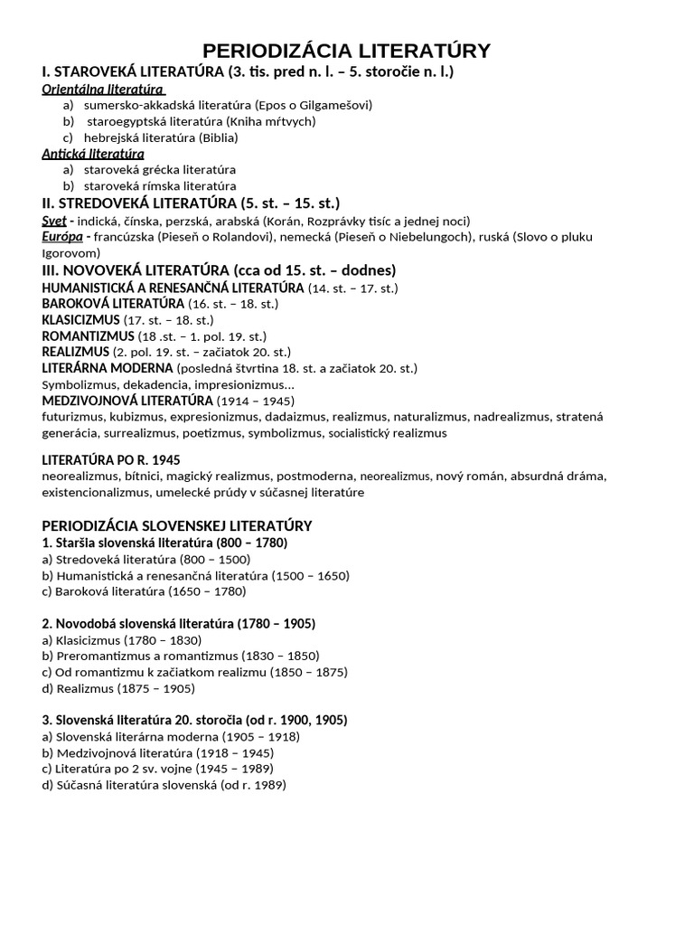 Periodizácia Literatúry | PDF