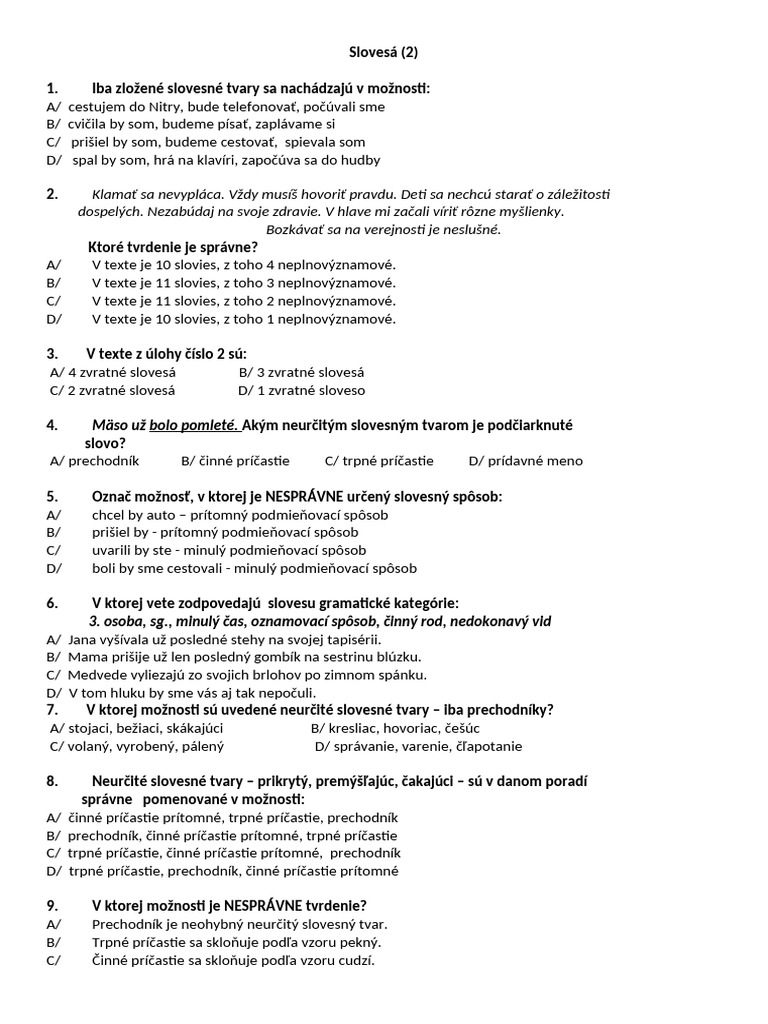 Slovesá (2) Test | PDF
