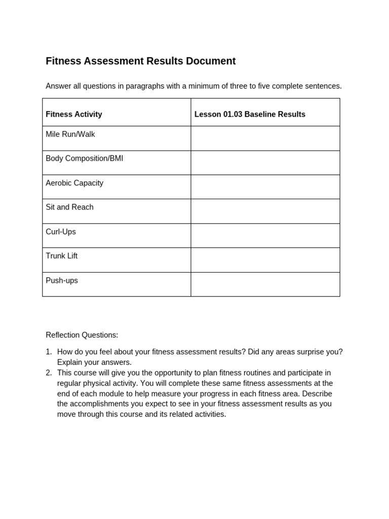 Fitness Assessment Results Overview | PDF