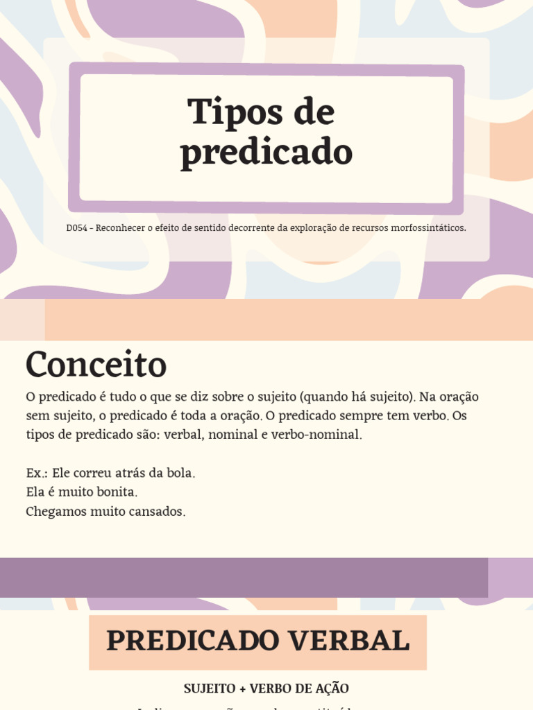 Tipos de predicado | PDF | Assunto (gramática) | Predicado (gramática)