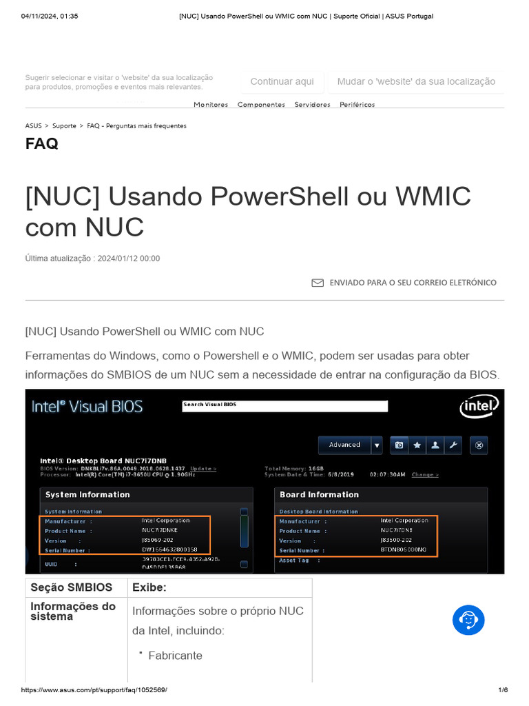 [NUC] Usando PowerShell ou WMIC com NUC _ Suporte Oficial _ ASUS Portugal | PDF | BIOS ...