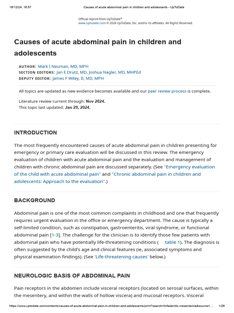 Causes of acute abdominal pain in children and adolescents - UpToDate ...