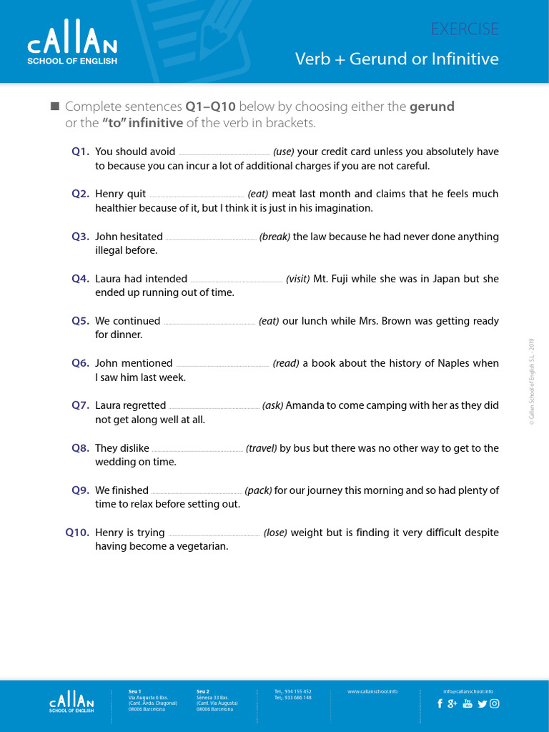 Verb Gerund or Infinitive | PDF | Grammar | Semantic Units