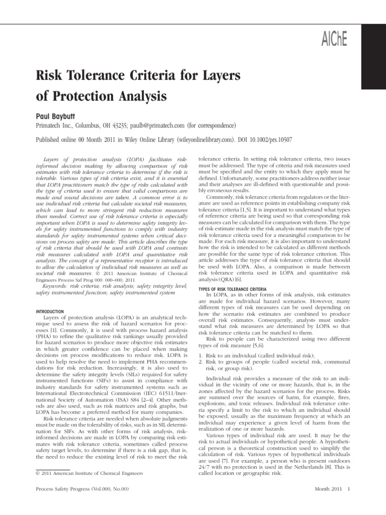 [Process Safety Progress vol. 31 iss. 2] Paul Baybutt - Risk tolerance ...