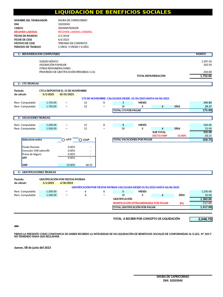 Liquidación de Beneficios Sociales-1 | PDF | Pensión | Beneficios para empleados