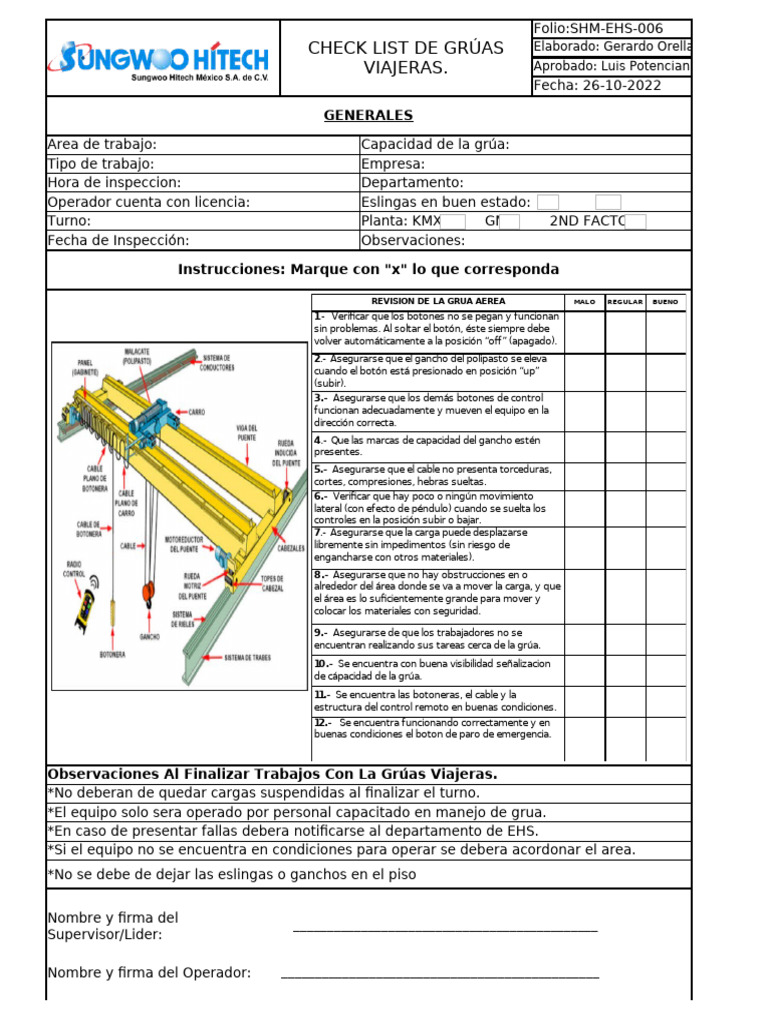 Check List Grua Viajera | PDF