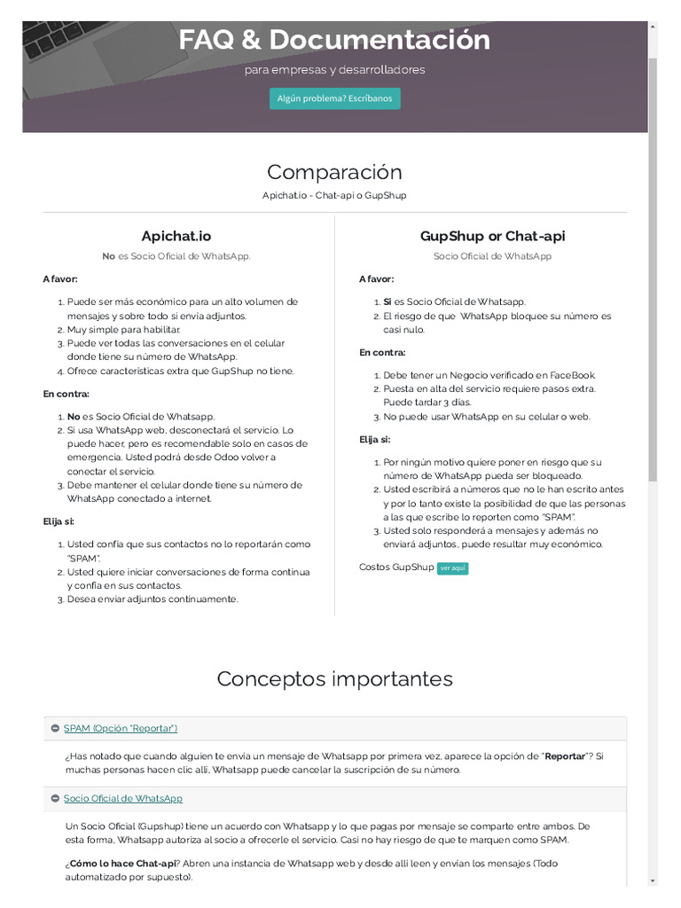FAQ & Documentación - Odoo ChatRoom WhatsApp. Chat-API - GupShup-2 | PDF | Spamming | Servicios ...