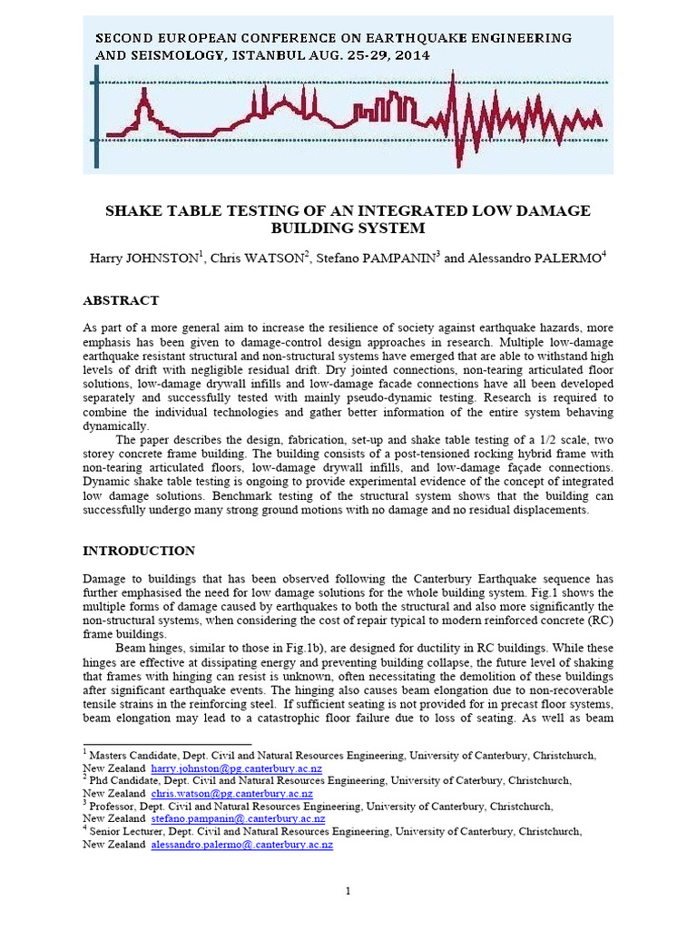 2014 - Shake Table Testing of An Integrated Low Damage | PDF ...