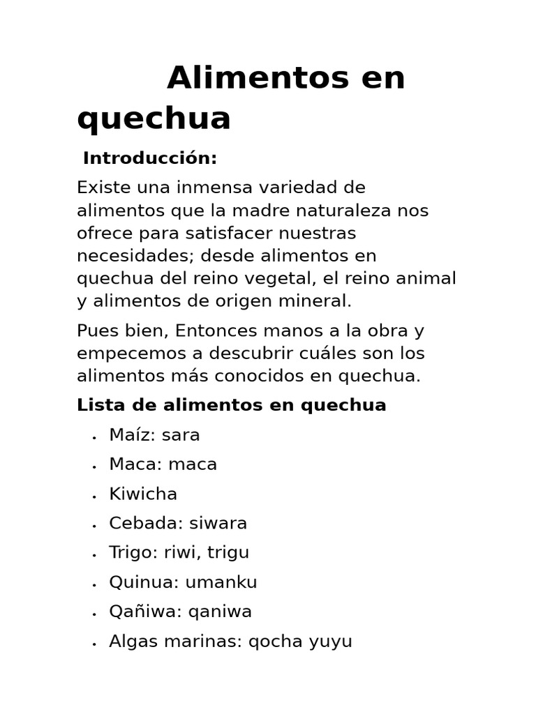 Alimentos en Quechua | PDF