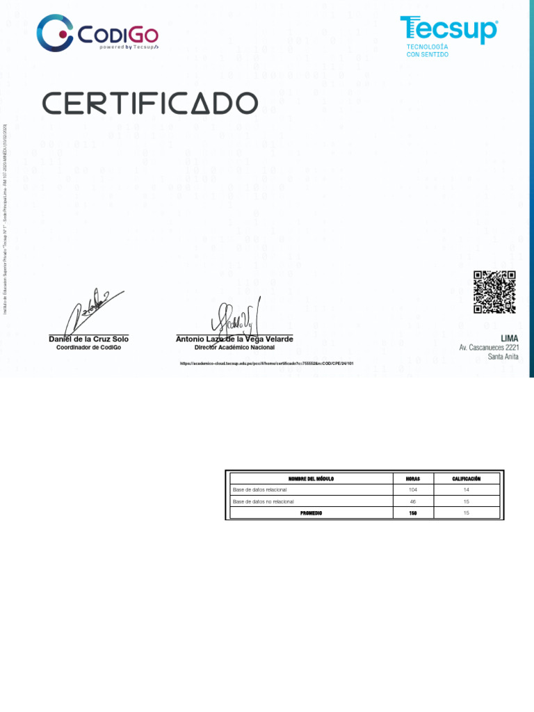Certificados Tecsup Base de Datos (1) | PDF