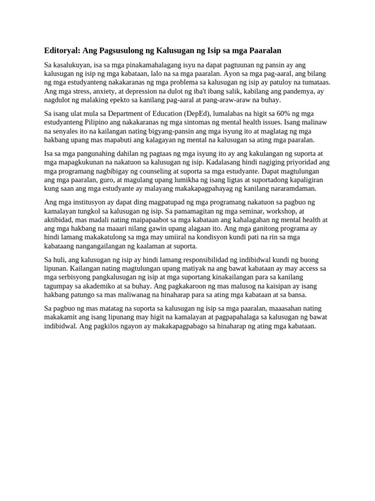 Sample Editorial Filipino | PDF