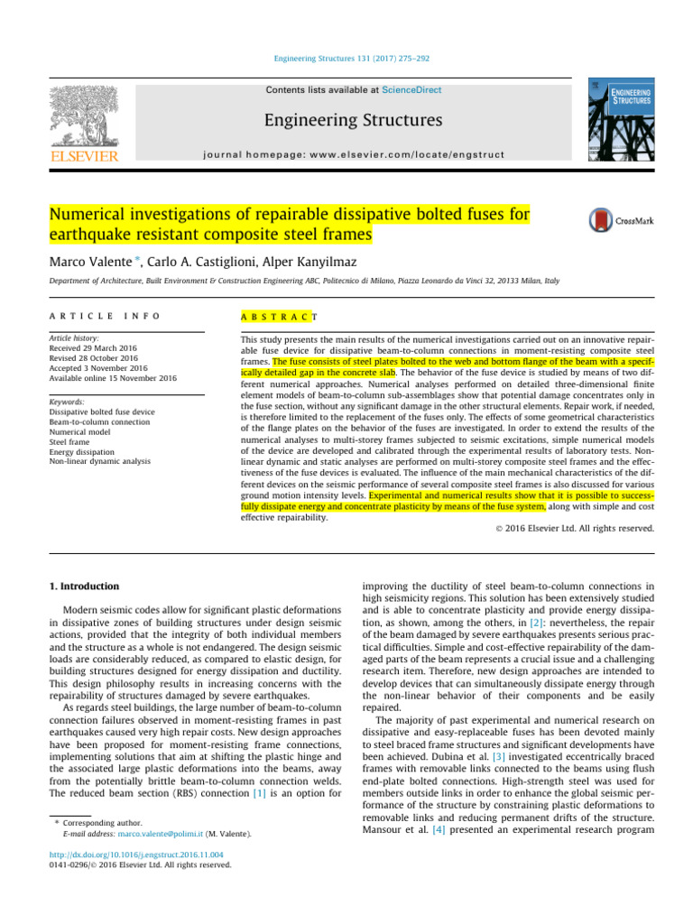 2017 - Numerical Investigations of Repairable Dissipative Bolted Fuses For | PDF | Buckling ...