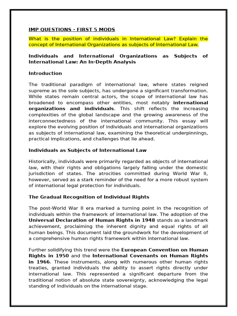 Pil Q and A - 5 Mods | PDF | International Law | Treaty