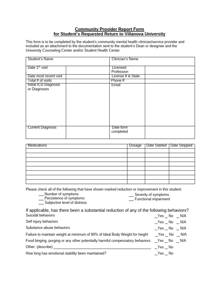Community Provider Form | PDF | Medical Diagnosis | Clinical Psychology