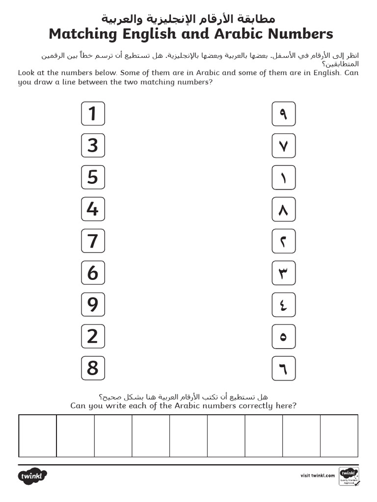 English and Arabic Number Matching Worksheet | PDF
