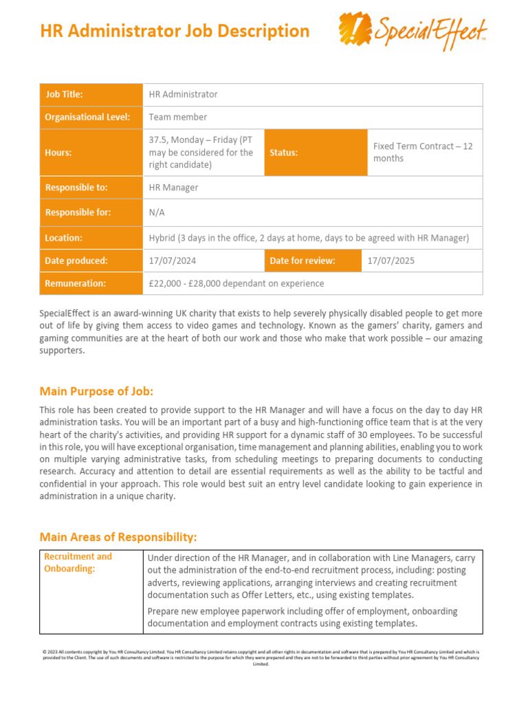 HR Administrator Job Description Guidelines | PDF | Recruitment ...