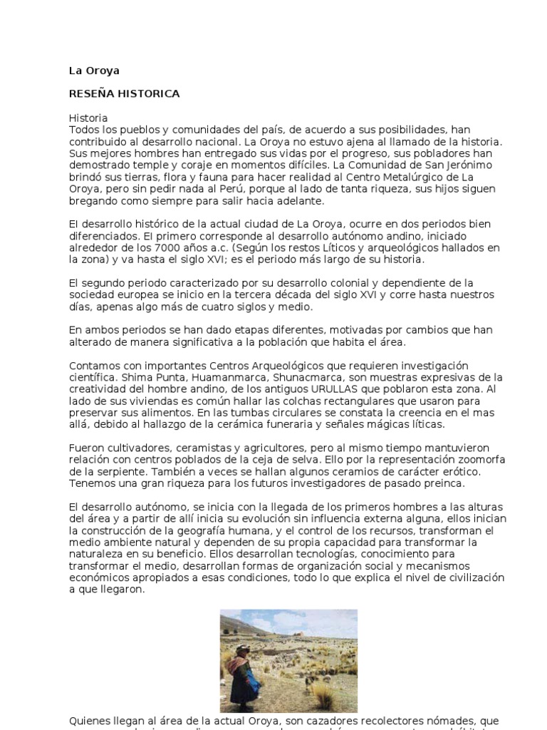 La Oroya Descripcion | PDF | Imperio Inca | Agitación