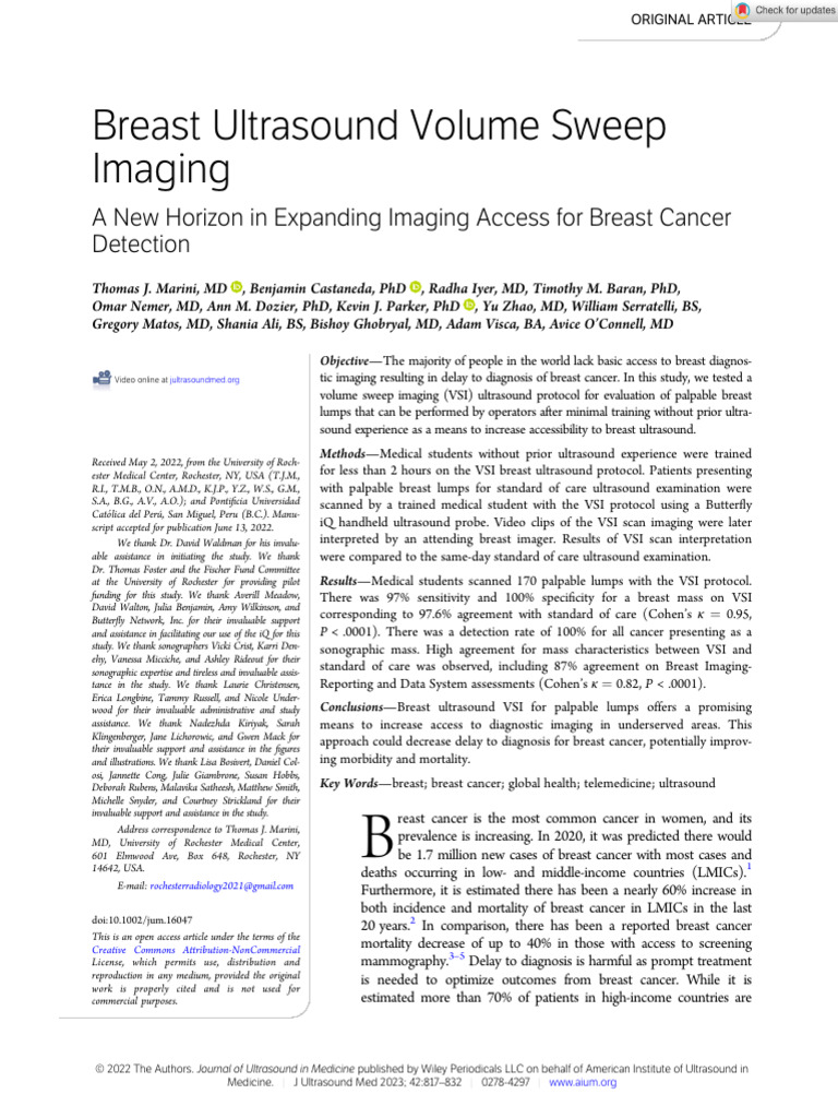 J of Ultrasound Medicine - 2022 - Marini - Breast Ultrasound Volume Sweep Imaging A New Horizon ...