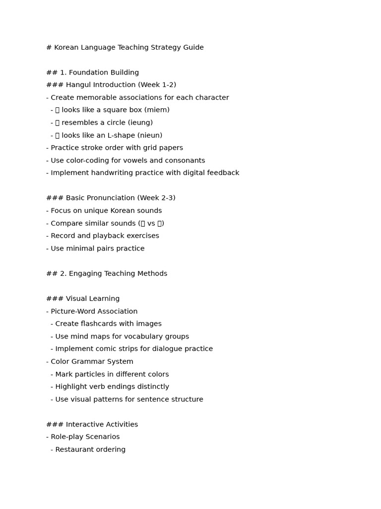 Korean Language Teaching Strategy Guide | PDF | Korean Language ...