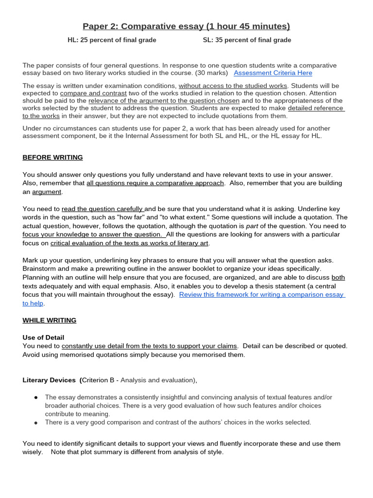 Comparative Essay Guidelines for Paper 2 | PDF | Essays | Question