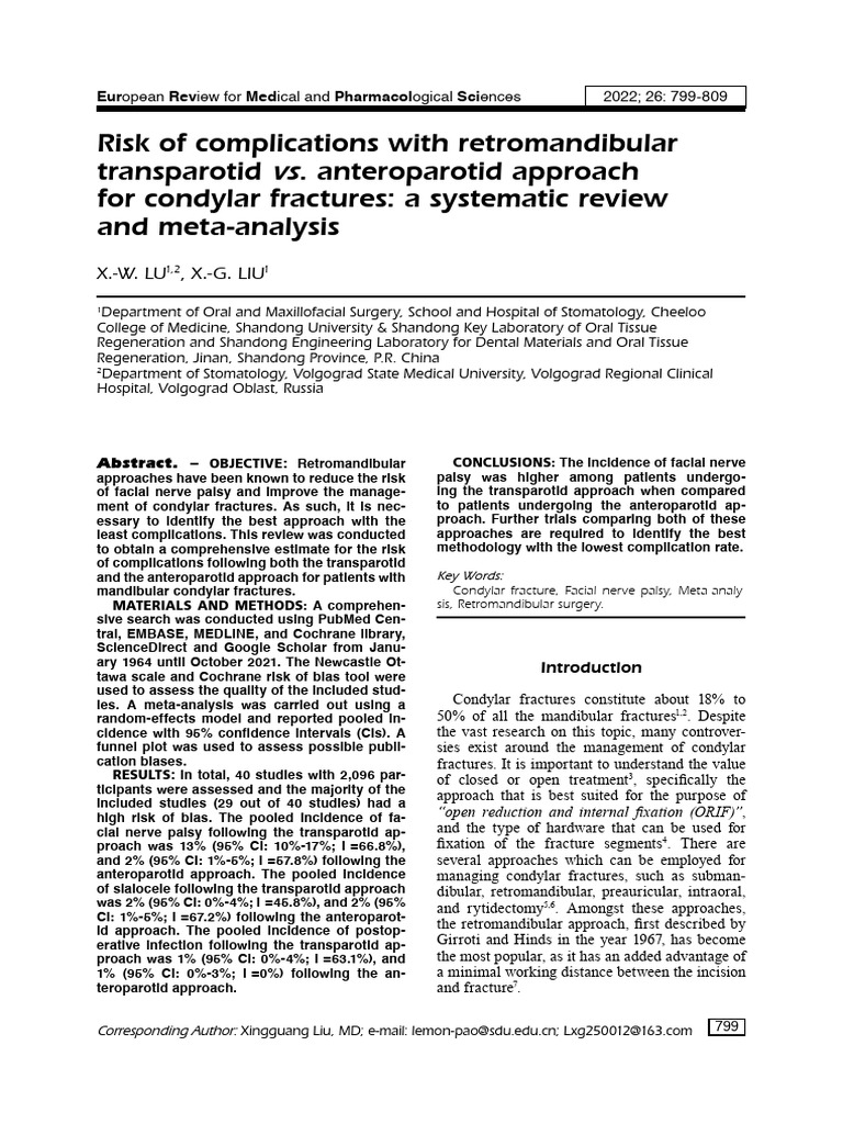 Risk of Complications With Retromandibular Transparotid - Anteroparotid ...