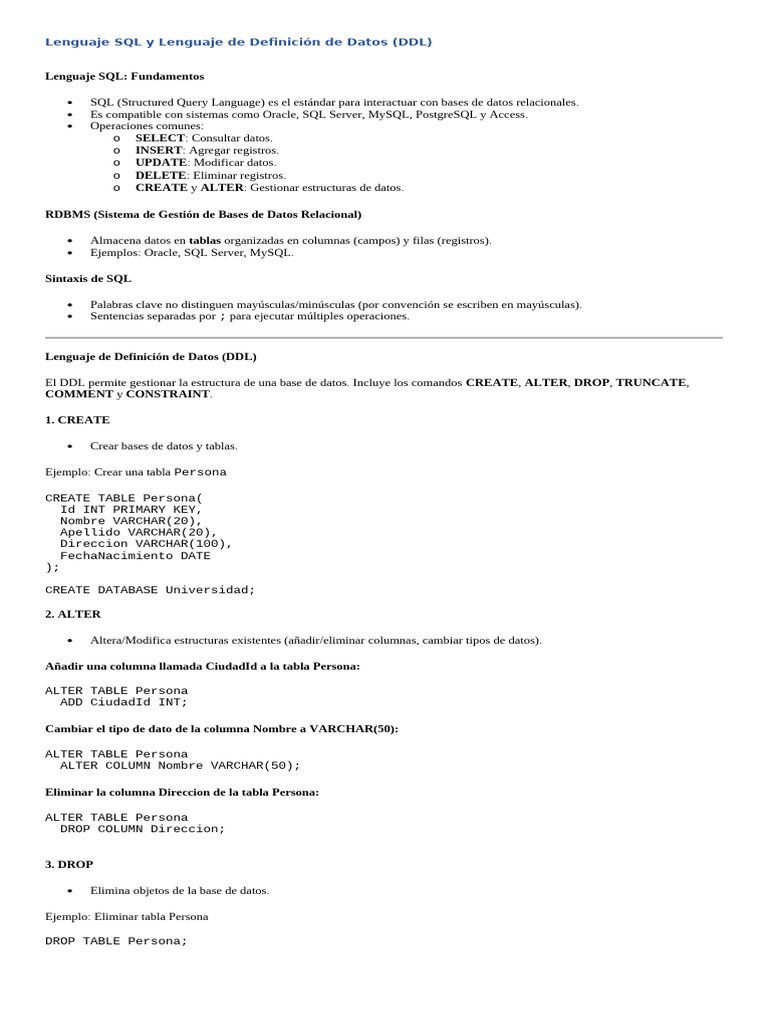 Resumen Diapositivas semana 6 y 7 | PDF | SQL | Gestión de tecnología ...