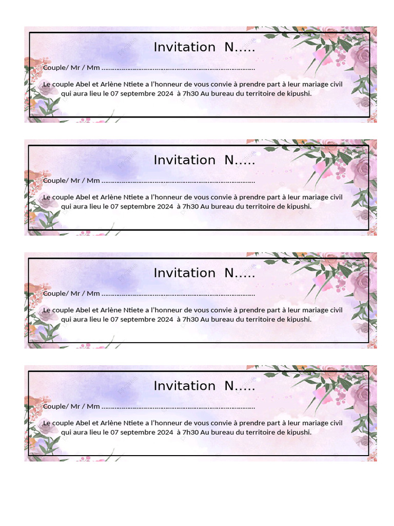 Invitation au mariage d'Abel et Arlène | PDF