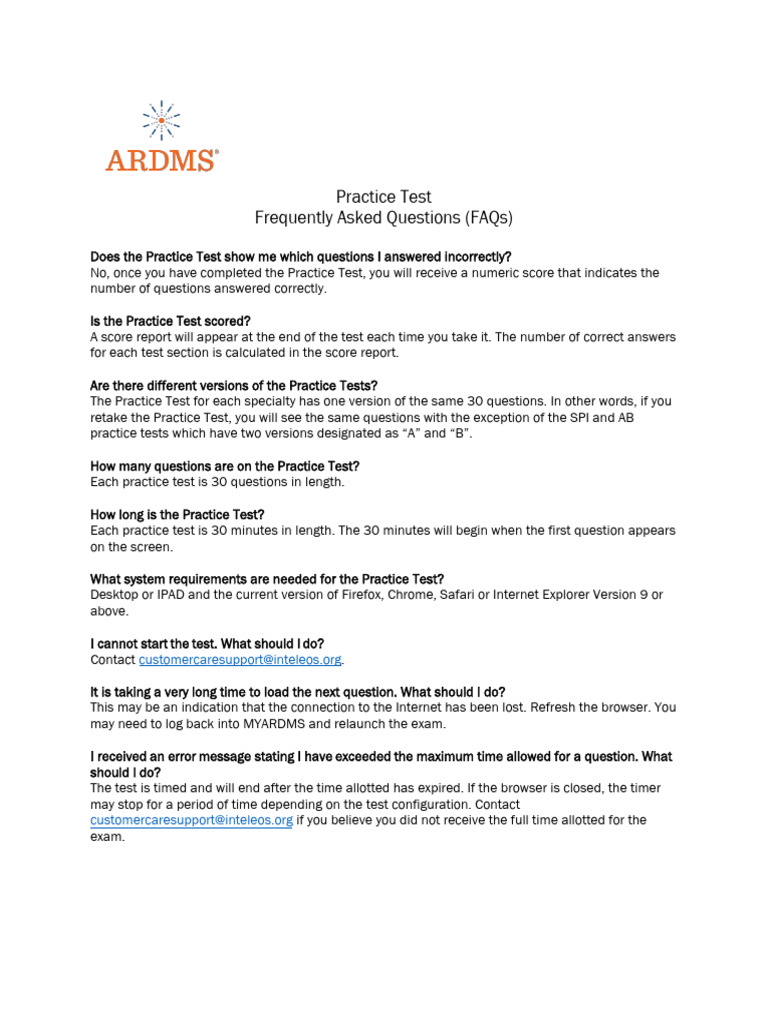 ARDMS Practice Test FAQs | PDF