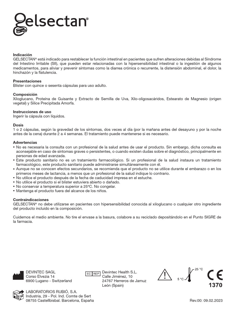 Prospecto Gelsectan | PDF | Síndrome del intestino irritable ...