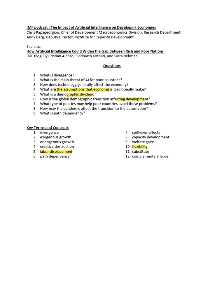 IMF - Impact of Artificial Intelligence on Developing Economies ...