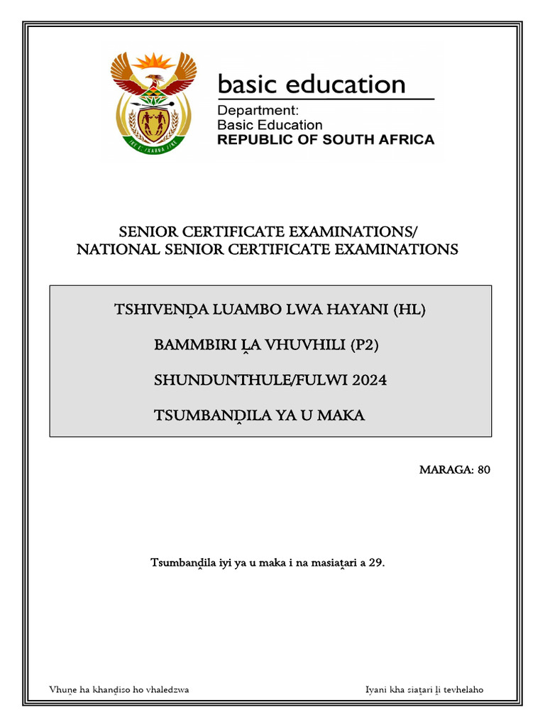 Tshivenda HL P2 May-June 2024 MG.doc | PDF