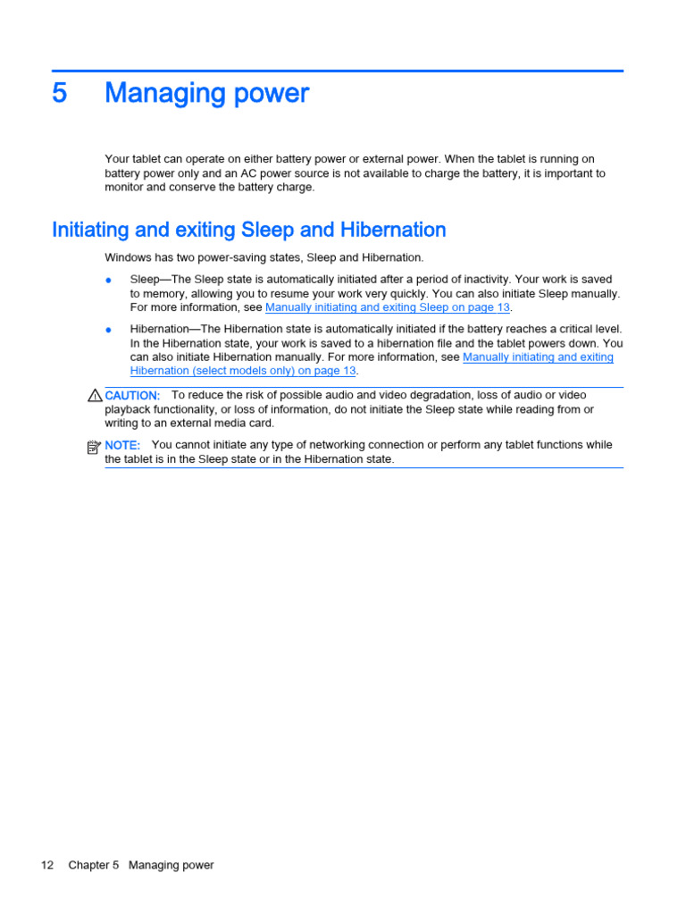 5 Managing Power: Initiating and Exiting Sleep and Hibernation | PDF