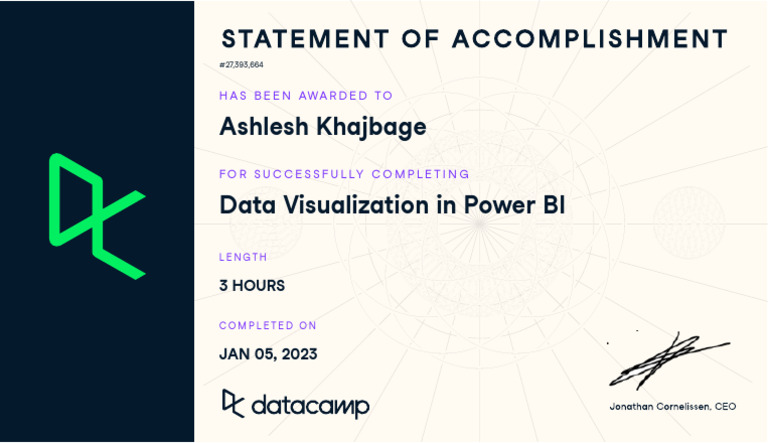 Power BI Data Visualization Certificate | PDF
