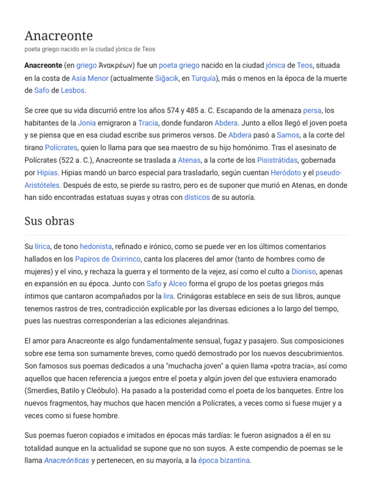 Anacreonte - Wikipedia, La Enciclopedia Libre | PDF | Antigua Grecia