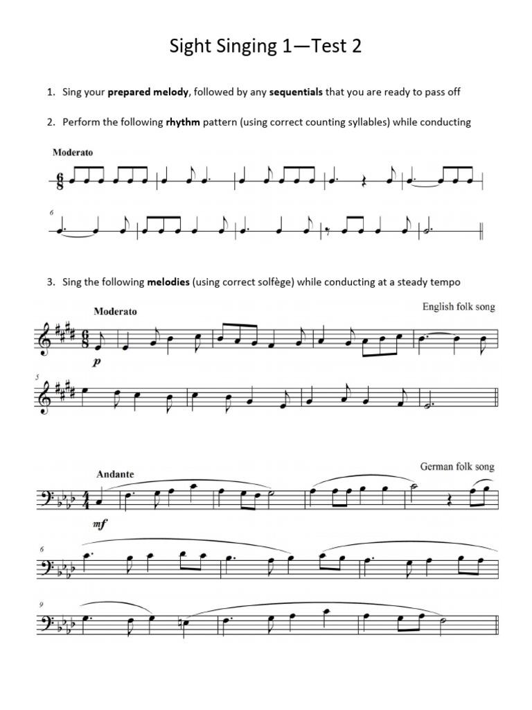 Sight Singing 1 Test 2 | PDF